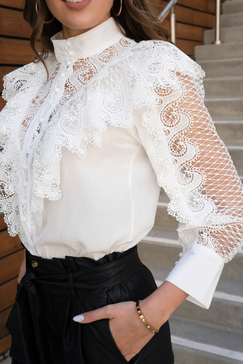 The Ruffle Cut Out Lace Blouse – orianalifestyle.com